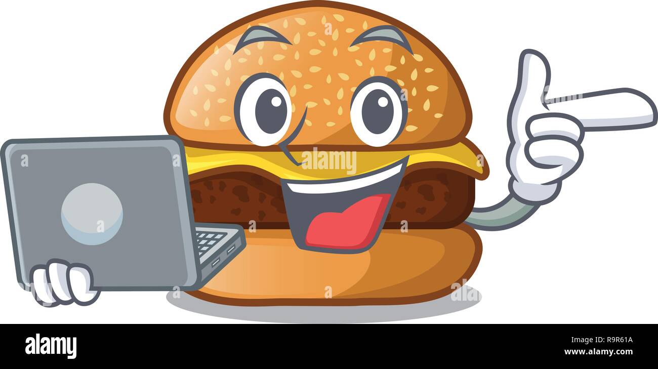 With laptop cheese burger isolated on a mascot Stock Vector Image & Art ...