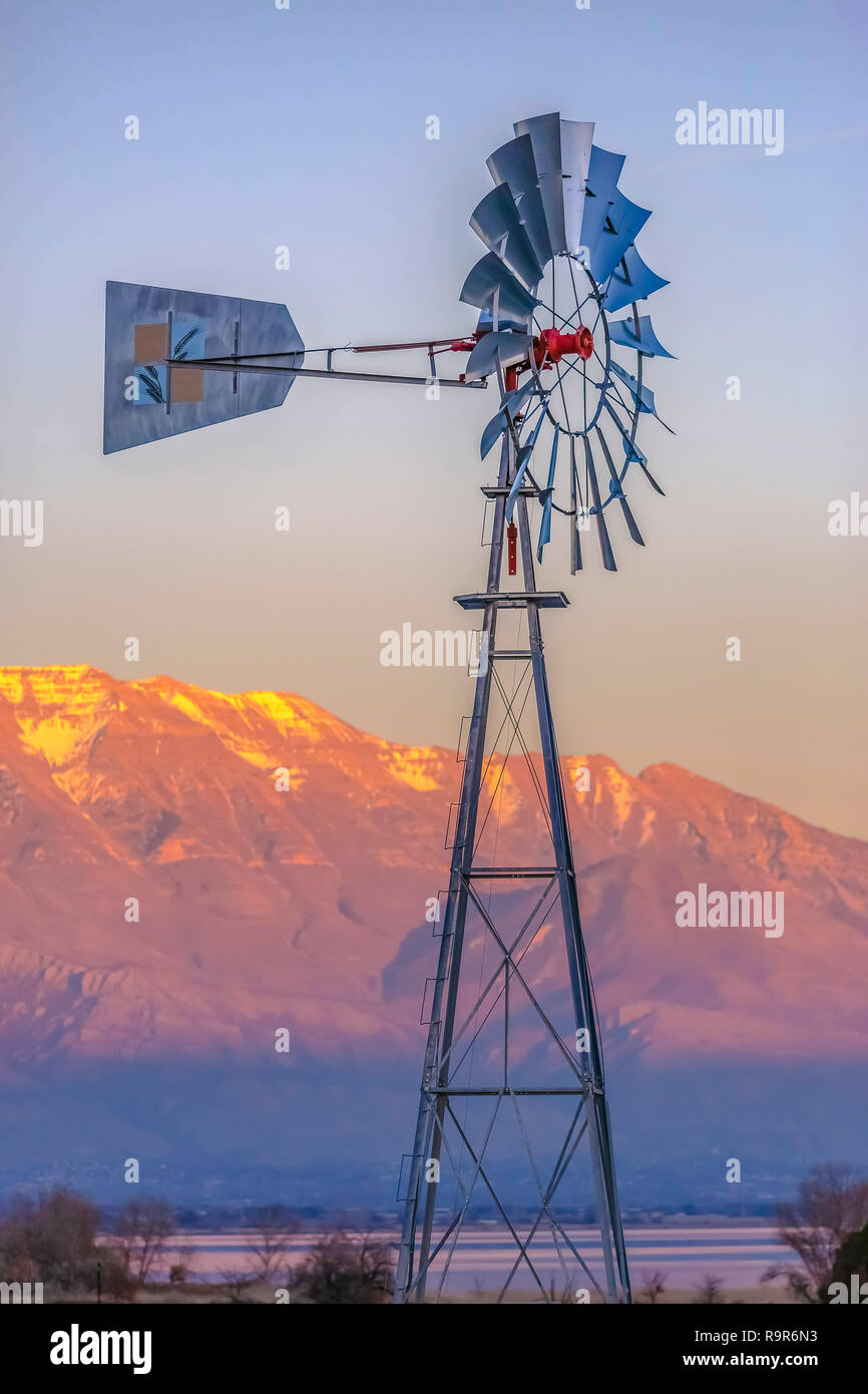 Windmill sits in front of Utah Lake and Timpanogos Stock Photo - Alamy