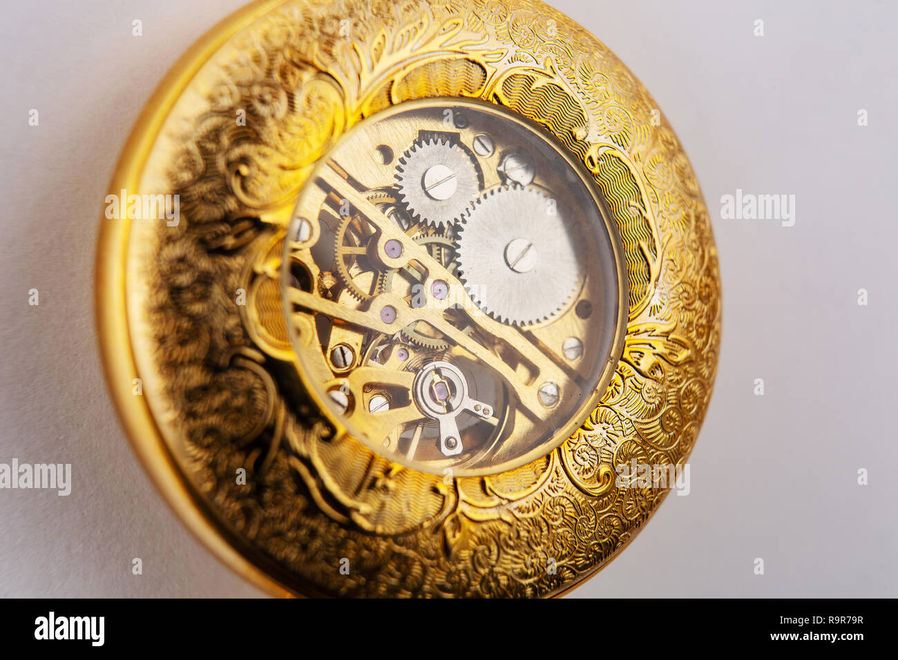 the inside of a classic watch. gear wheels of a pocket watch Stock ...