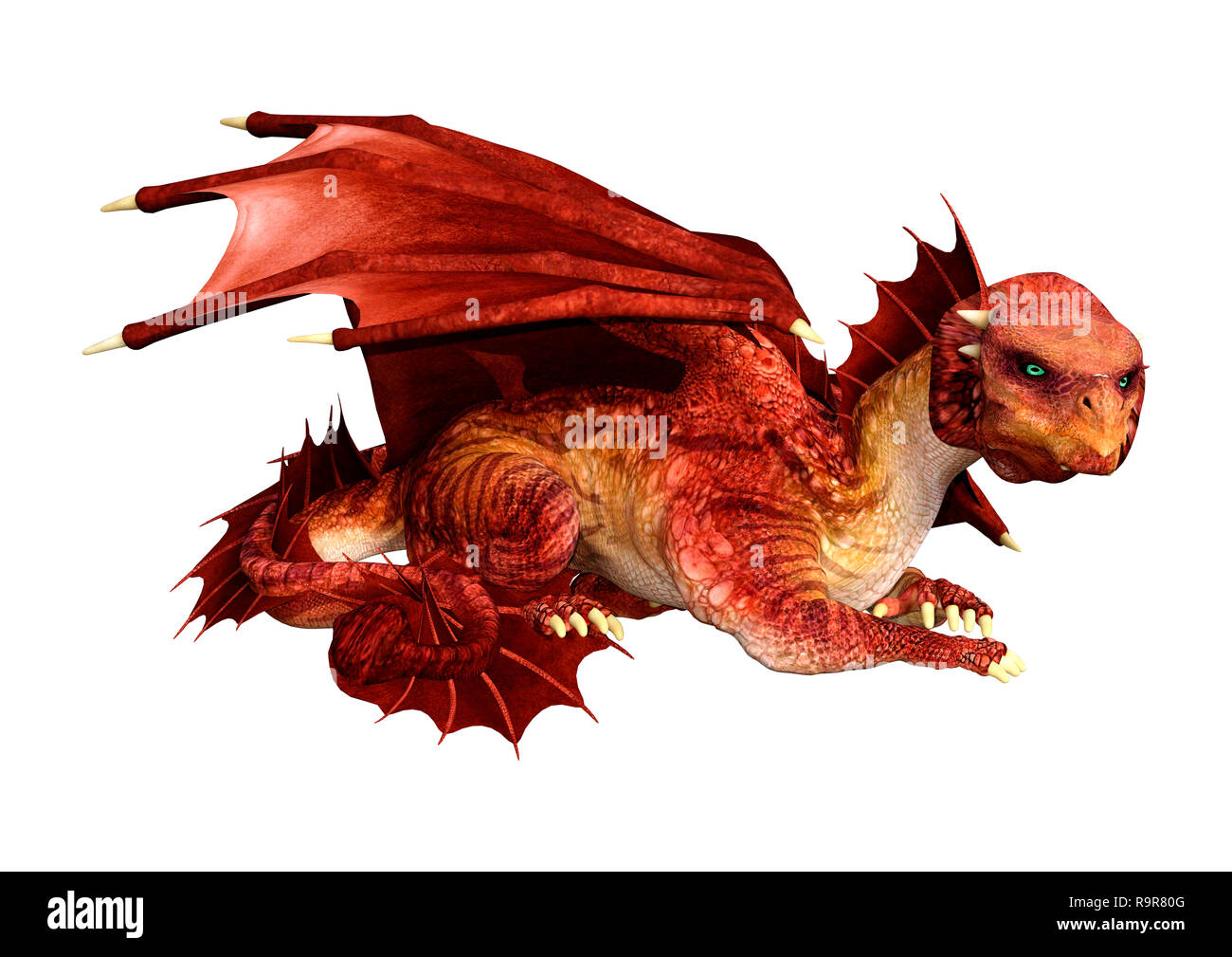 3D rendering of a red fantasy dragon isolated on white background Stock ...