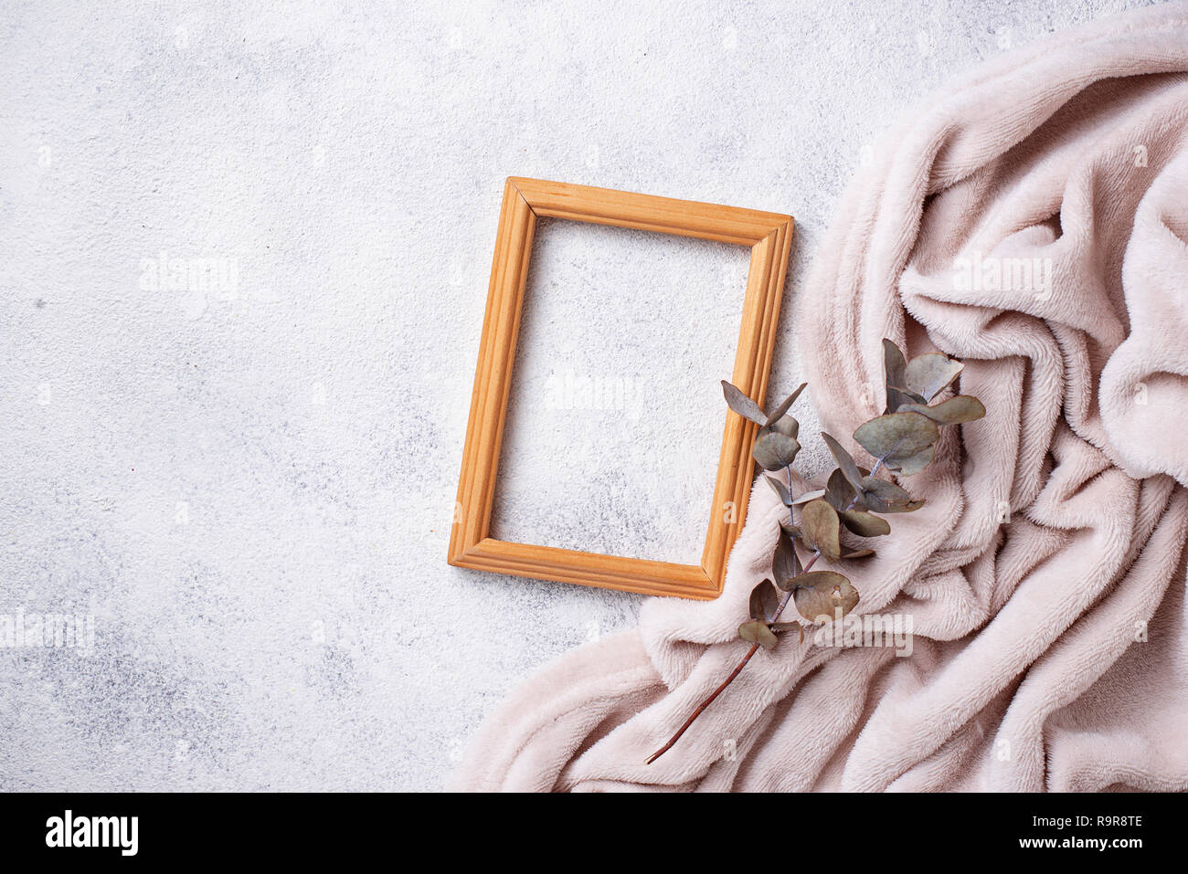 Wooden frame on light background Stock Photo - Alamy