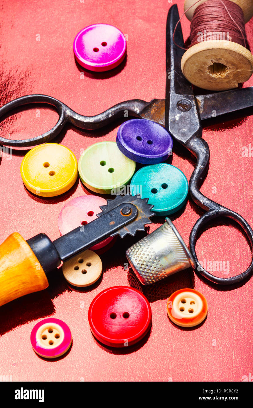 Bright assorted sewing buttons in mix colors.Accessories for tailoring ...