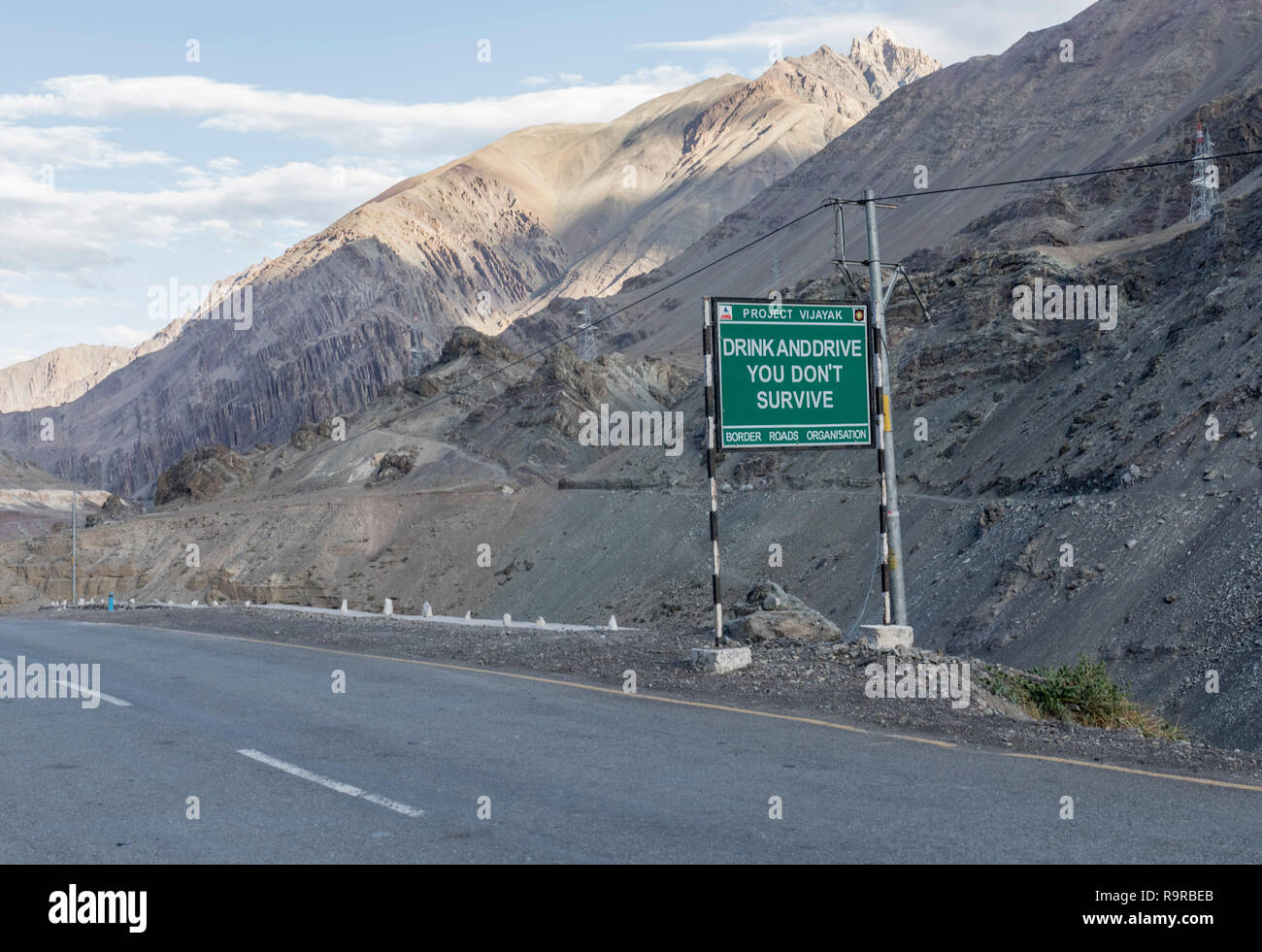 A typical warning road signs along the Ladahkhi roads in Ladakh, Jammu ...