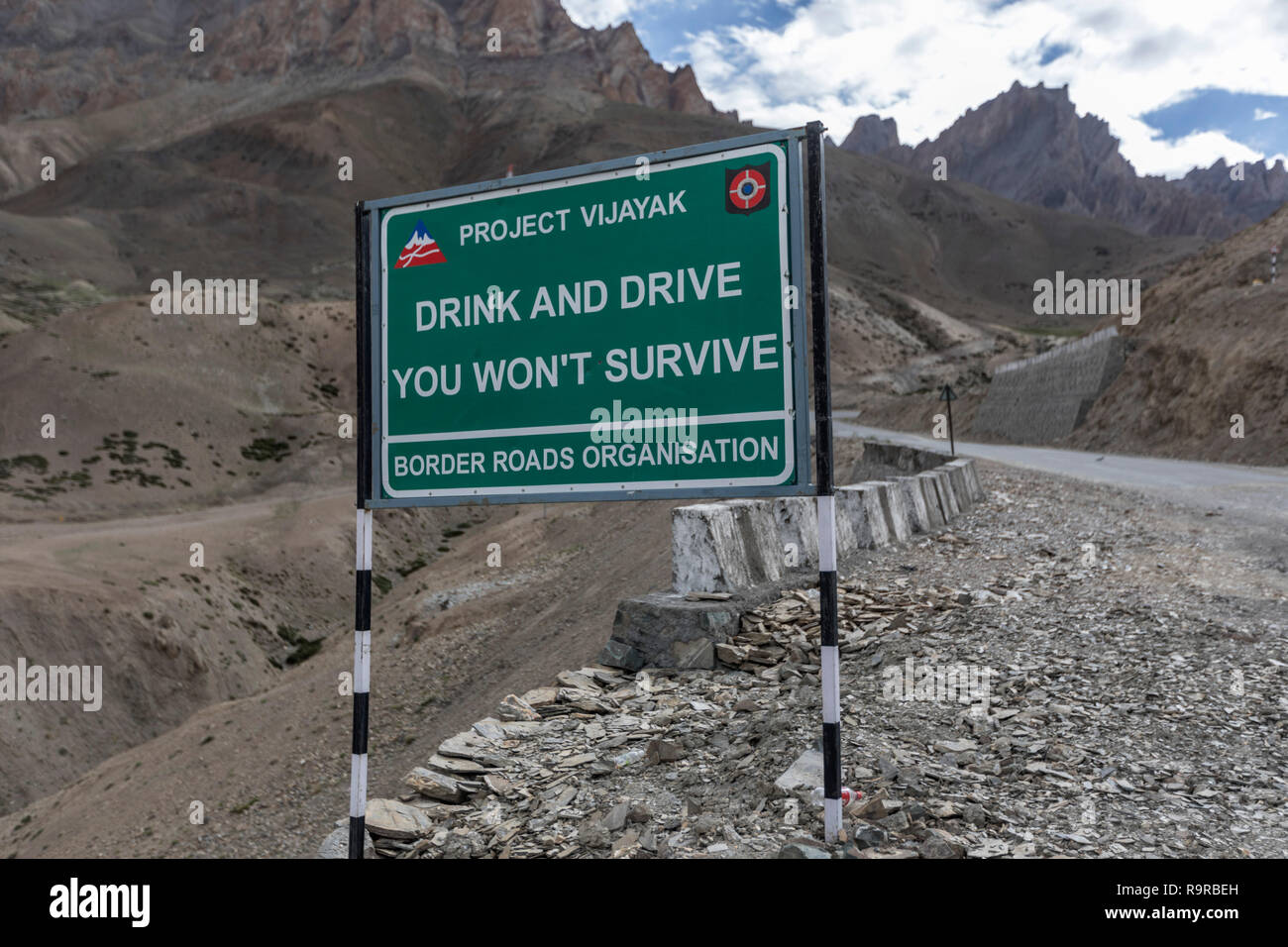 A typical warning road signs along the Ladahkhi roads in Ladakh, Jammu ...