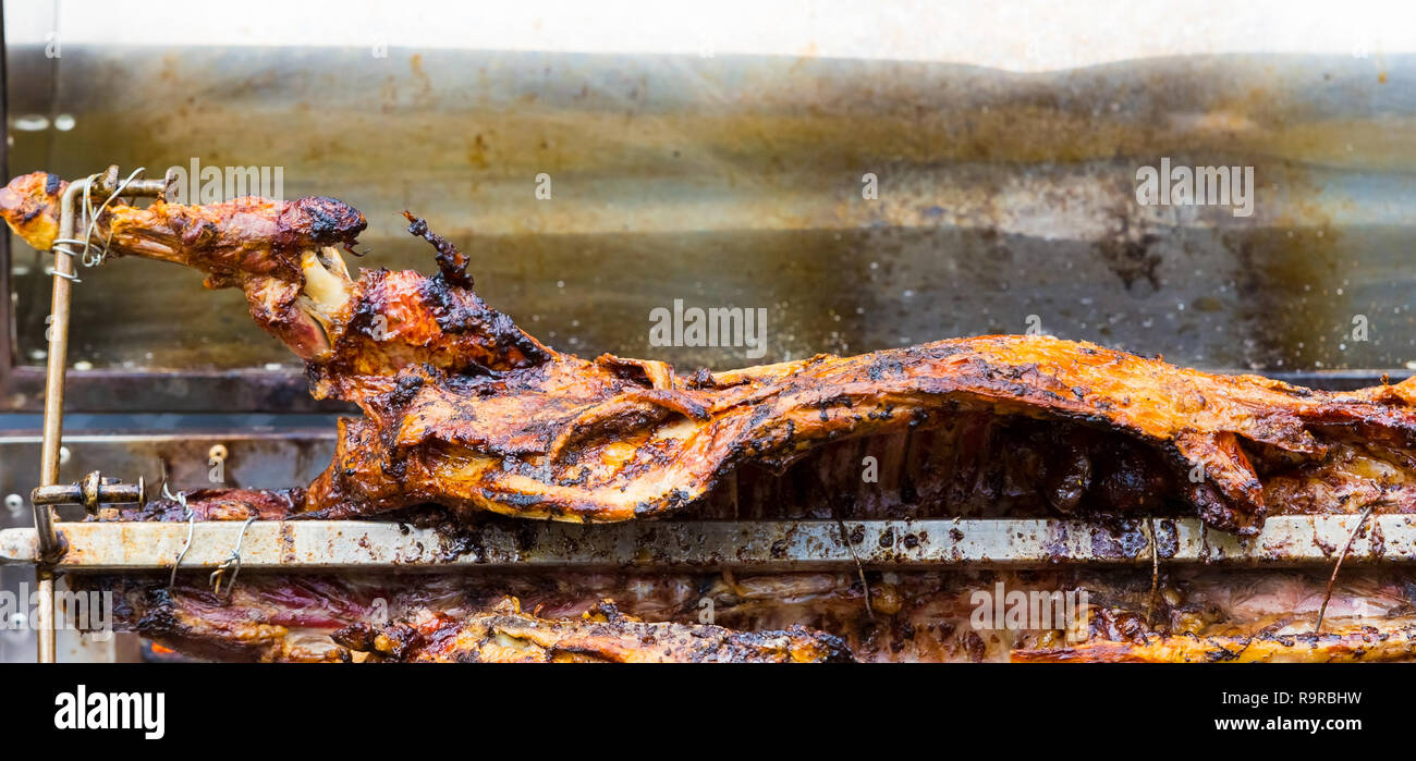 BBQ Cookout Lamb on the spit rotisserie or Spit Braai as it's known in ...