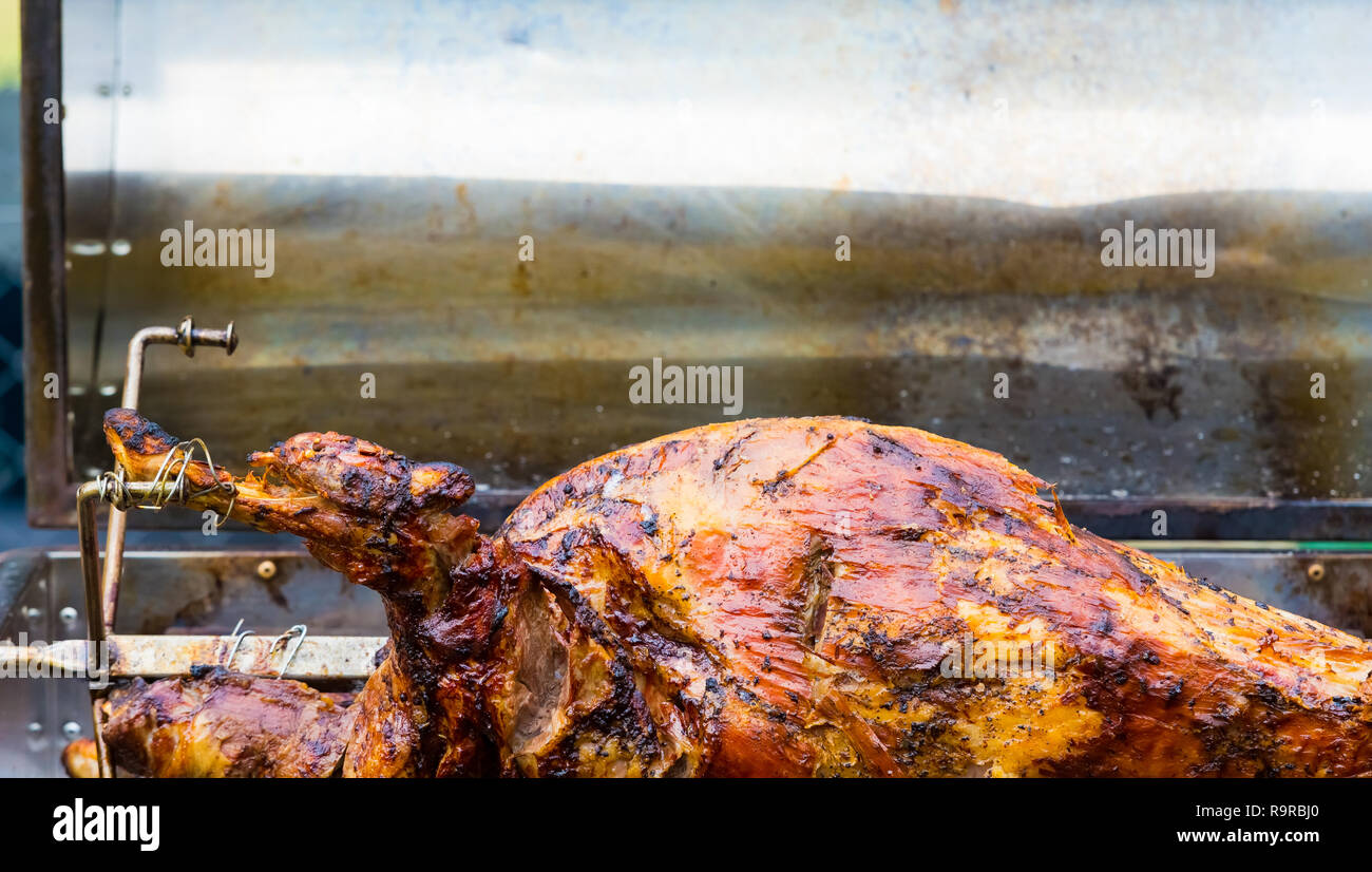 BBQ Cookout Lamb on the spit rotisserie or Spit Braai as it's known in ...