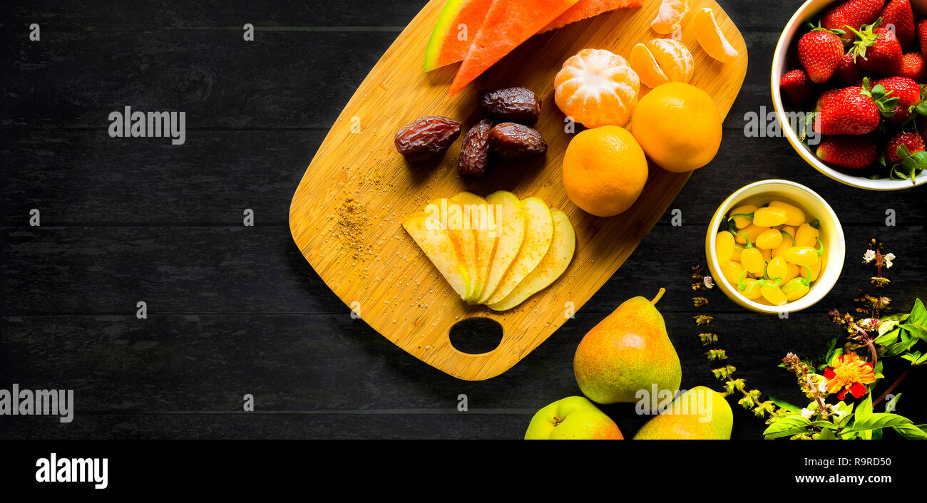 Flat Lay Top View Fruit Platter for Vegan Spring Picnic Stock Photo - Alamy
