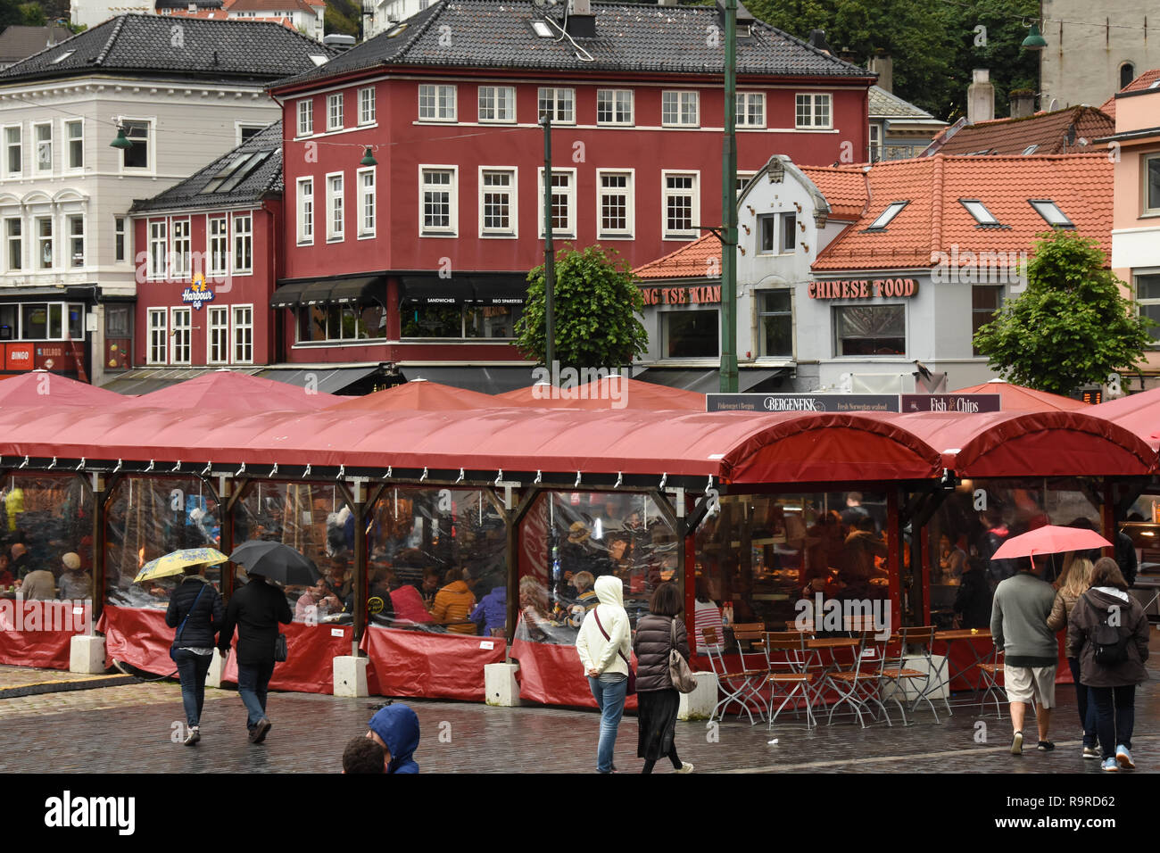 Bergen fish market in rain, Norway Stock Photo - Alamy