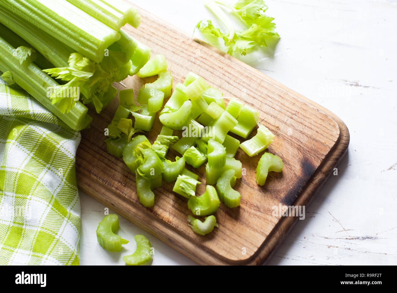Chopped Celery stalks on a cutting board. Healthy food Stock Photo - Alamy