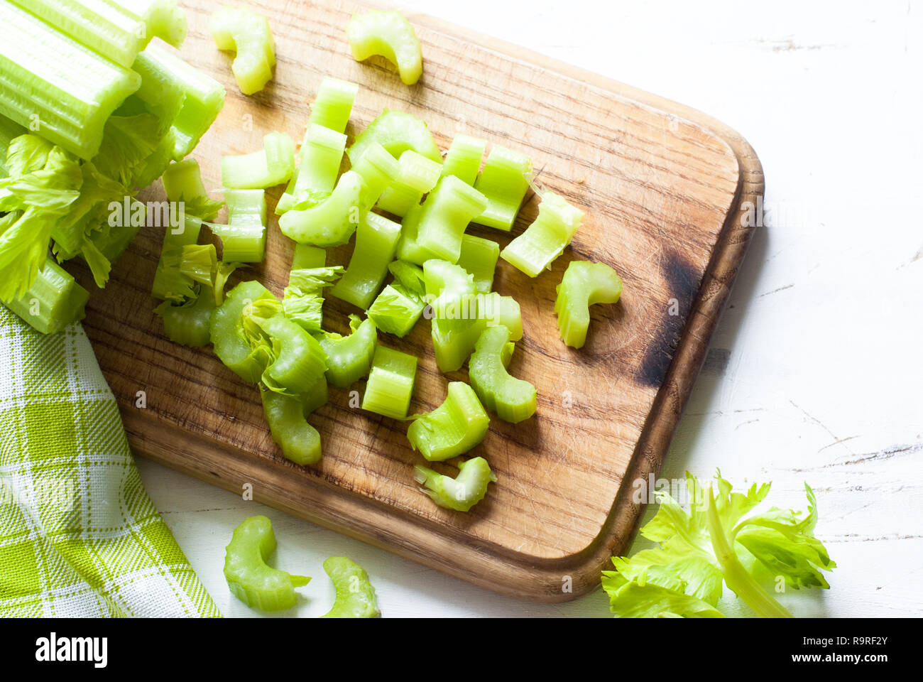 Chopped Celery stalks on a cutting board. Healthy food Stock Photo - Alamy