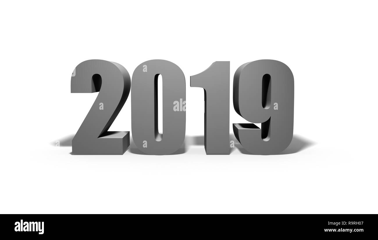 Two thousand and nineteen. New 2019 year in silver tones isolated on ...