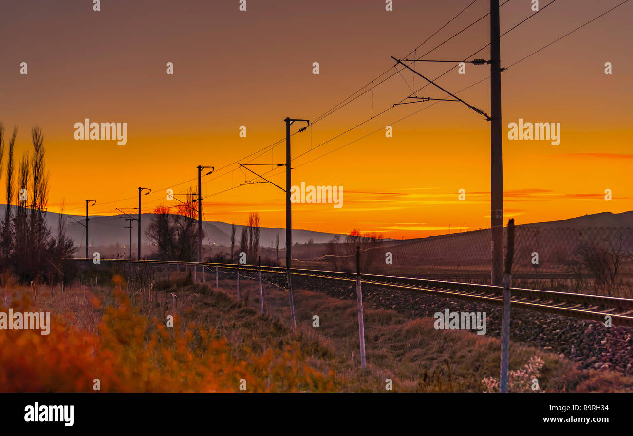 Railroad, railway at sunset, Eskisehir, Turkey Stock Photo - Alamy