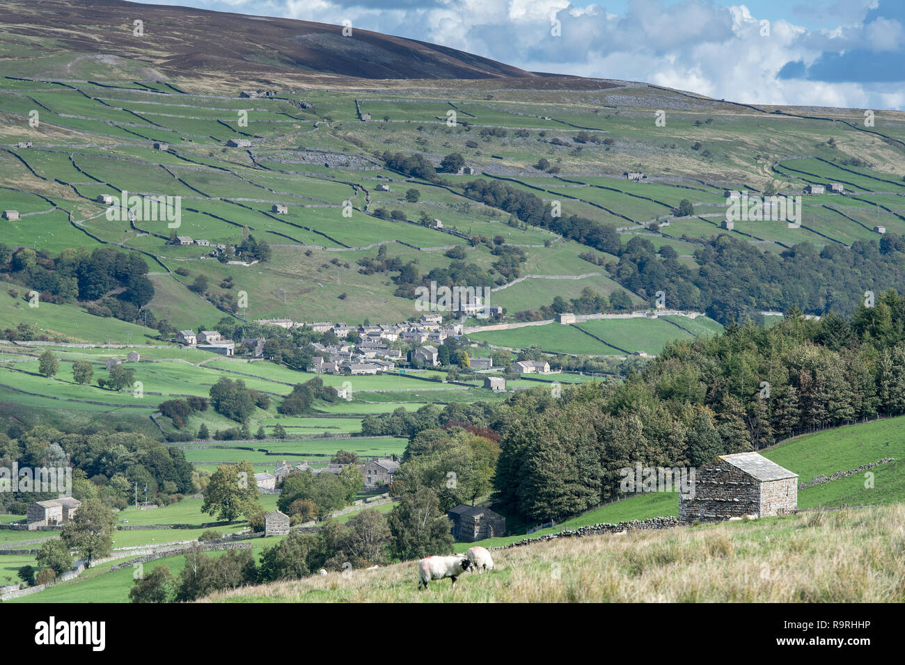 Looking down Swaledale from Oxnop Gill towards Gunnerside. Yorkshire ...