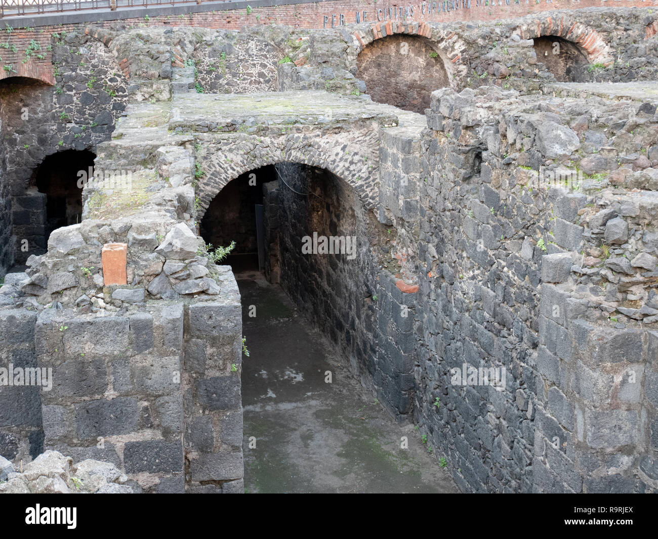 Ancient detail of a corridor inside the Greco-Roman theater in Catania ...
