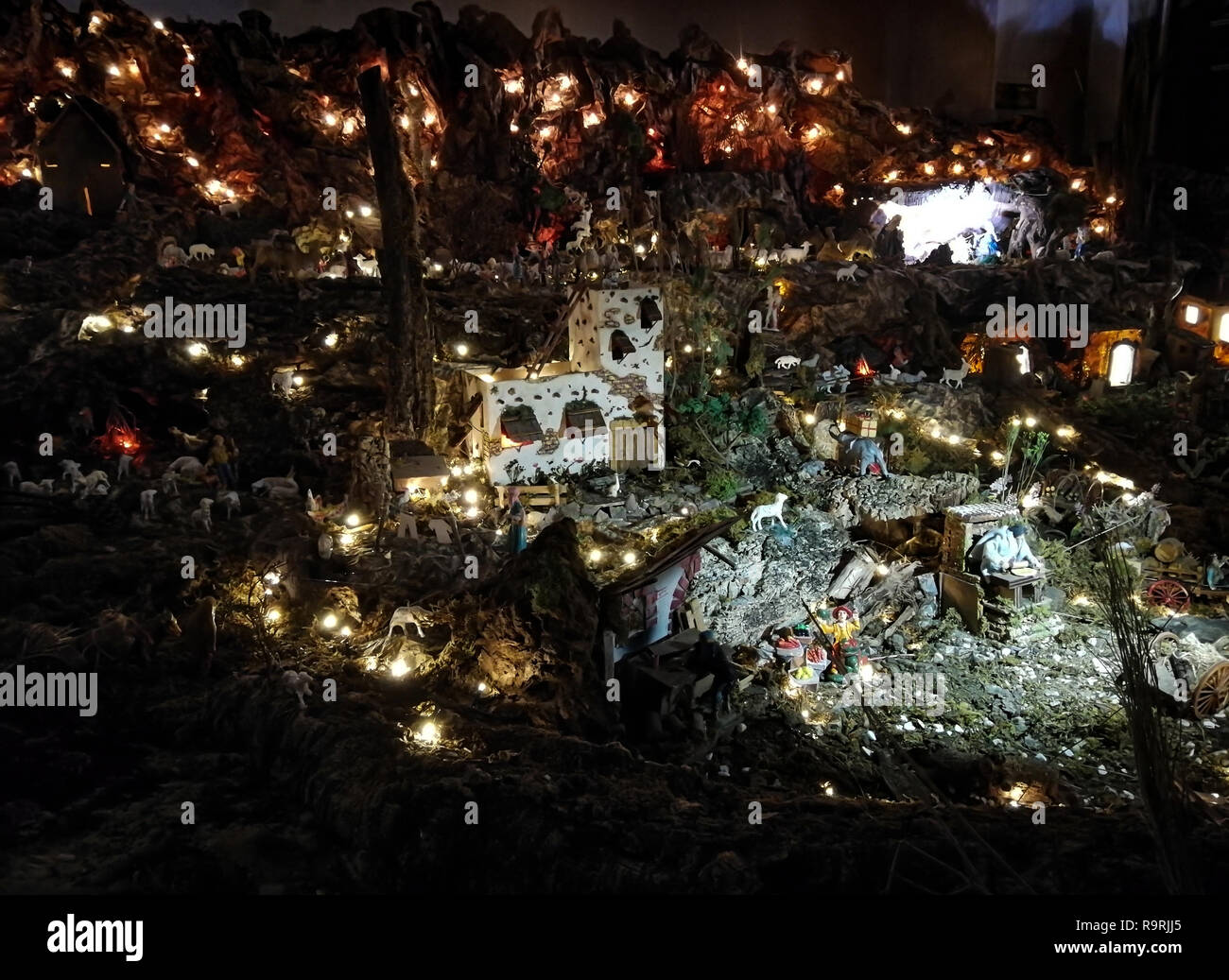 Detail of an ancient Christmas nativity scene, created by an ancient ...