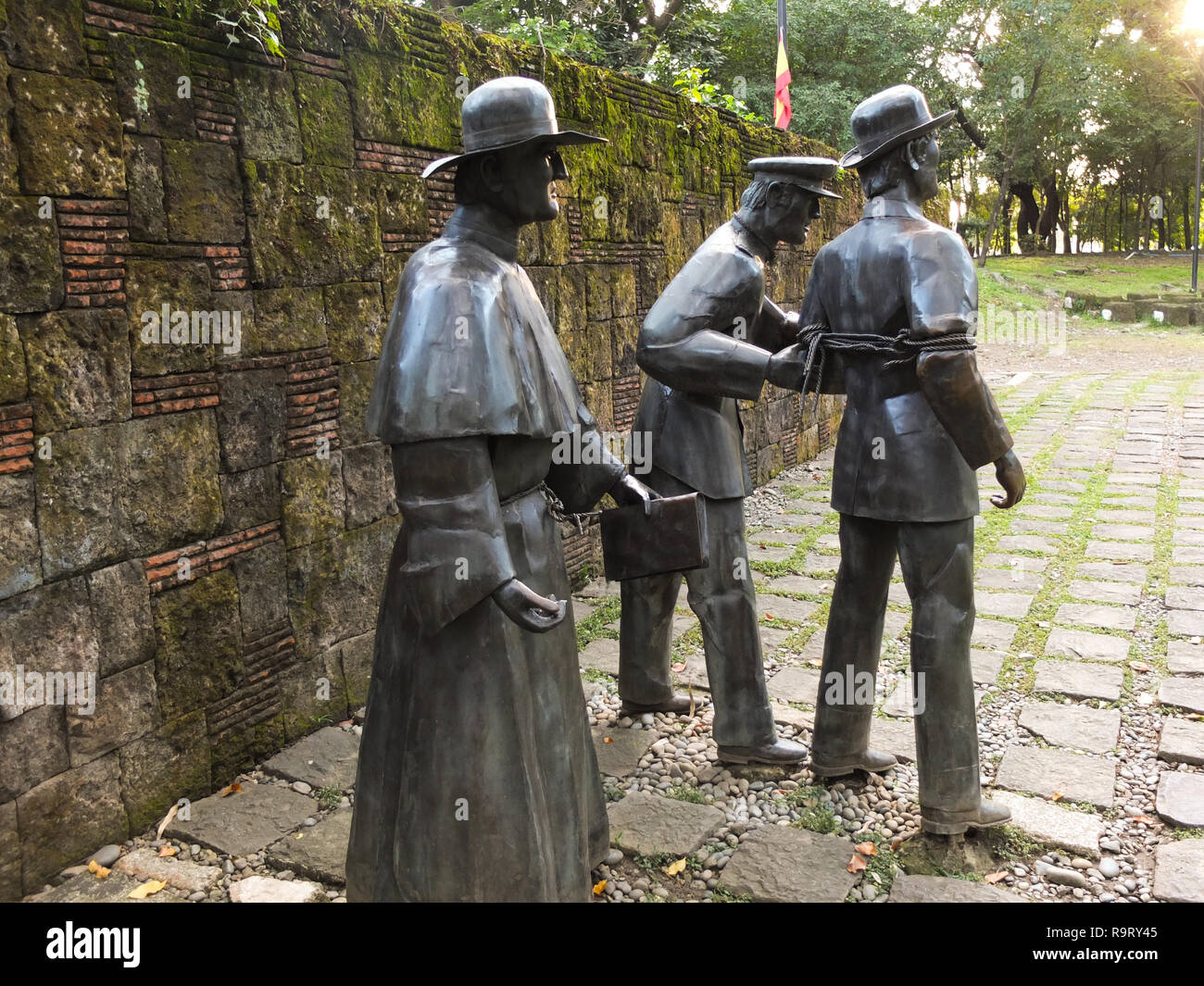 Bronze statues of Spanish Friar, Spanish soldier and an arm-tied Dr ...