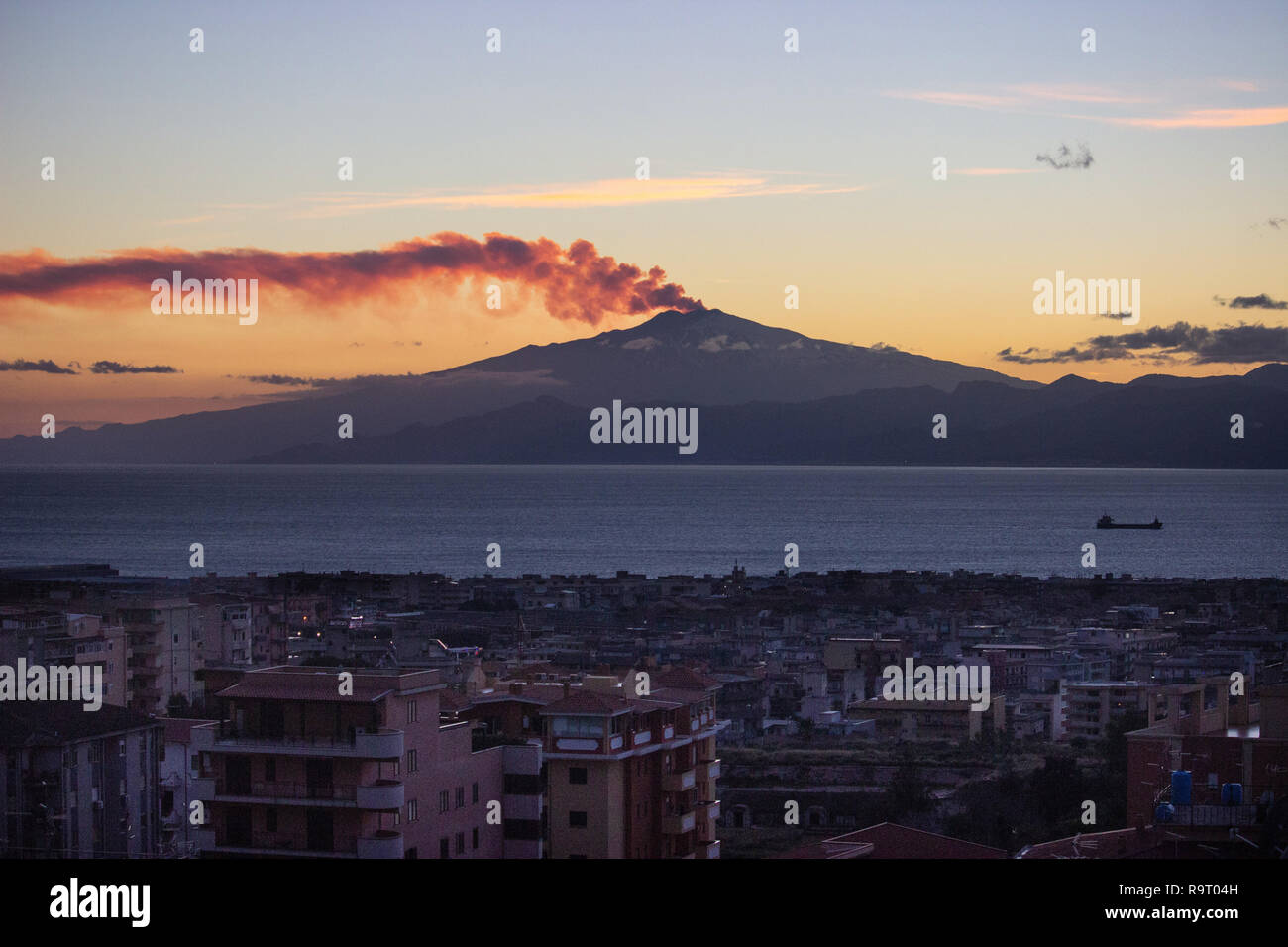Reggio Calabria, a view of Etna from the strait, after the eruption of ...