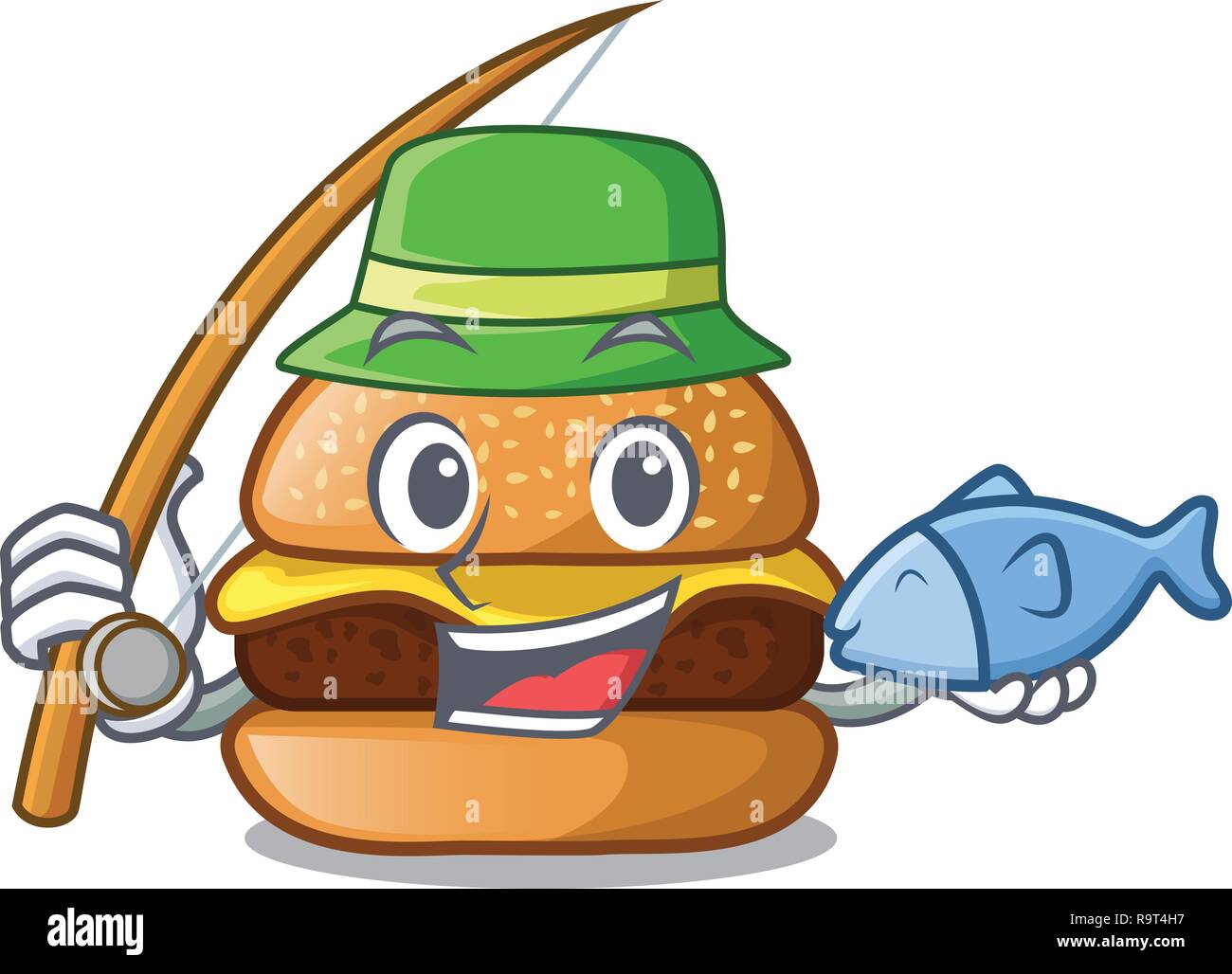 Fishing cheese burger located on plate cartoon Stock Vector Image & Art ...