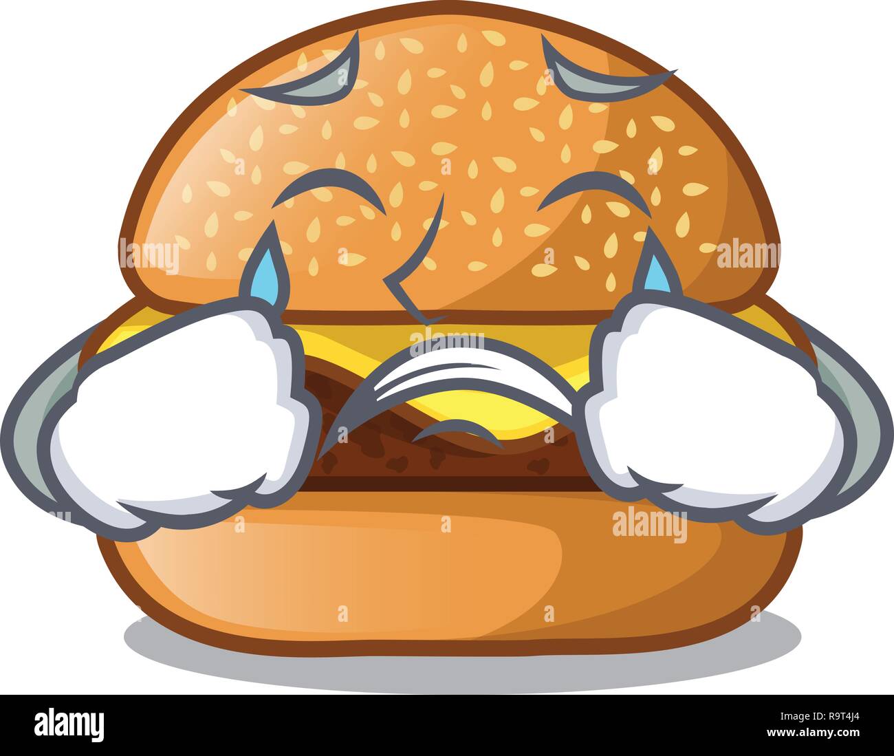 Crying cheese burger located on plate cartoon Stock Vector Image & Art ...