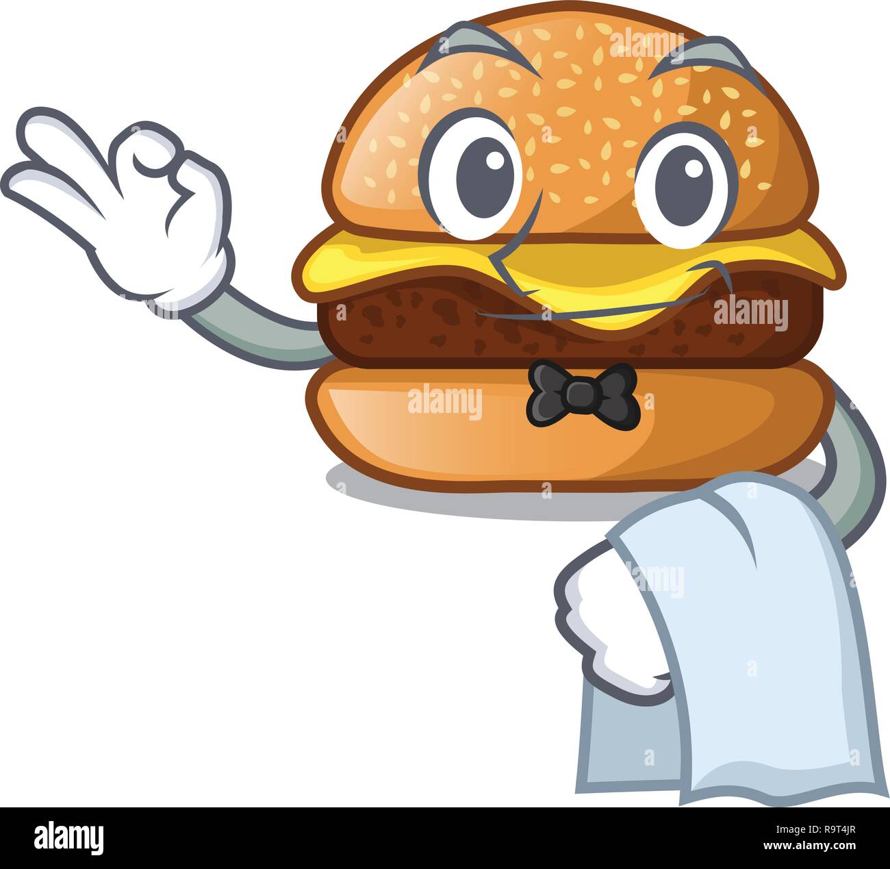 Waiter cheese burger located on plate cartoon Stock Vector Image & Art ...