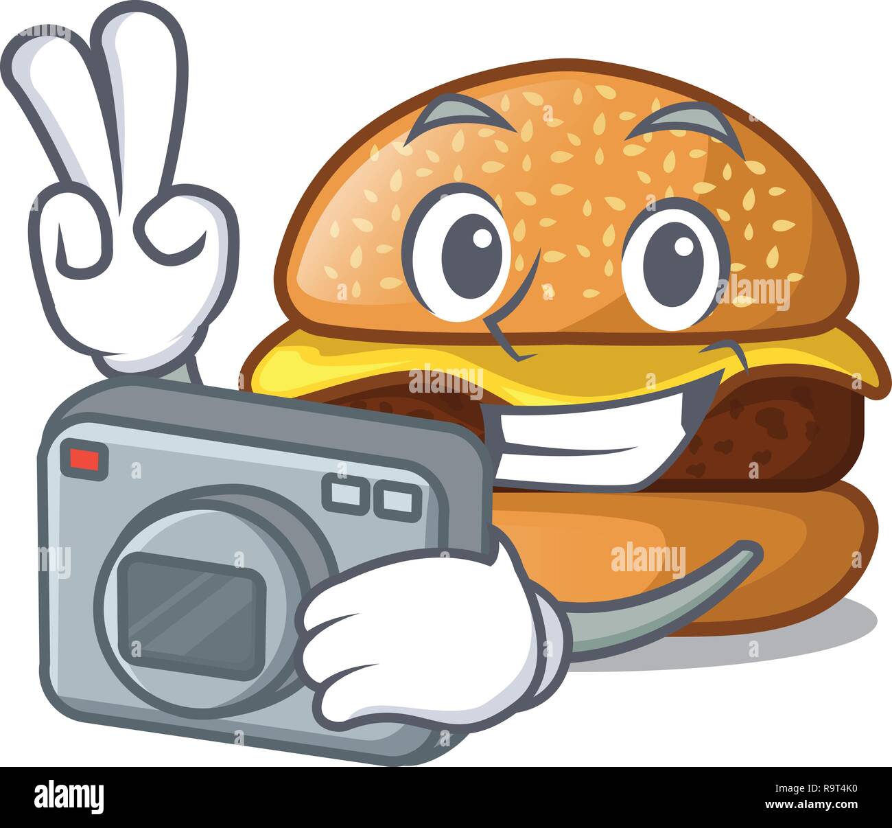 Photographer cheese burger located on plate cartoon Stock Vector Image ...