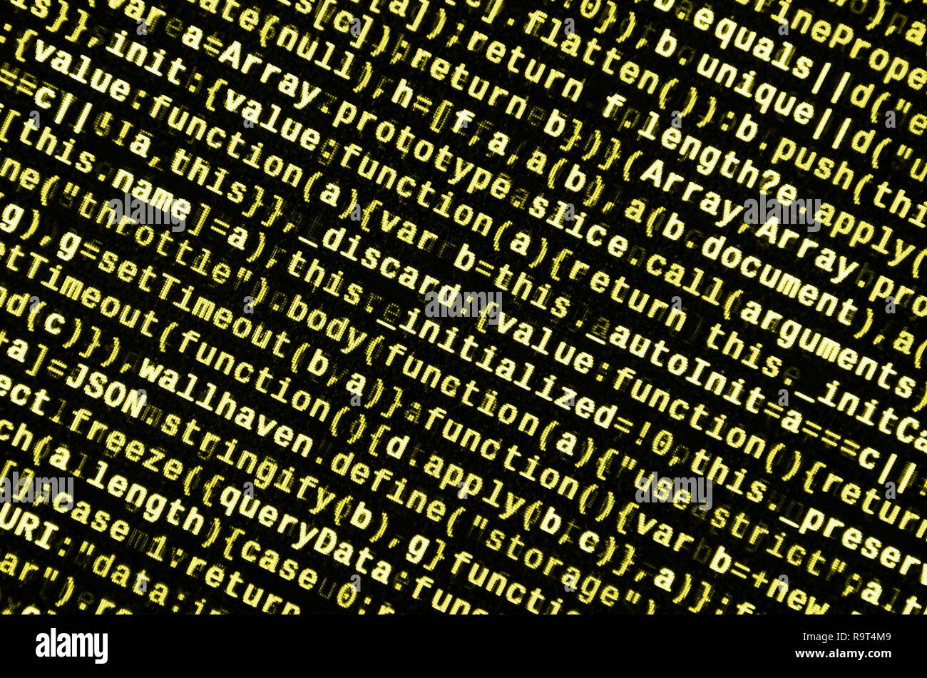 JavaScript code in text editor. Coding cyberspace concept. Screen of ...