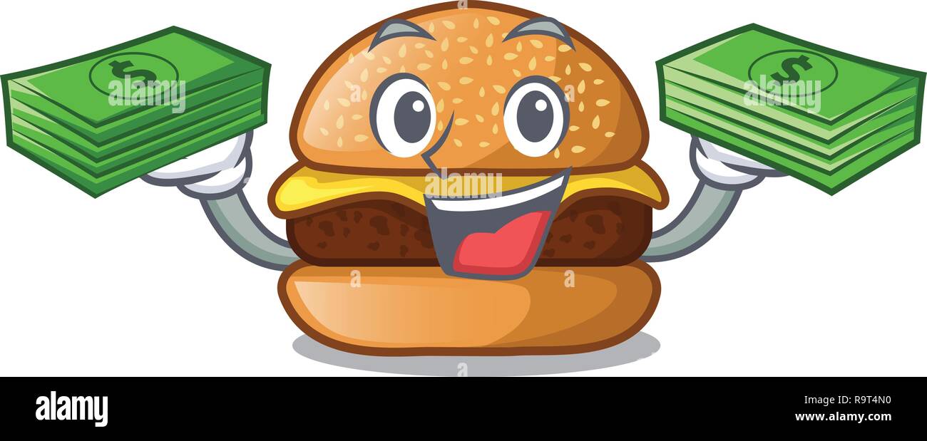 With money cheese burger located on plate cartoon Stock Vector Image ...