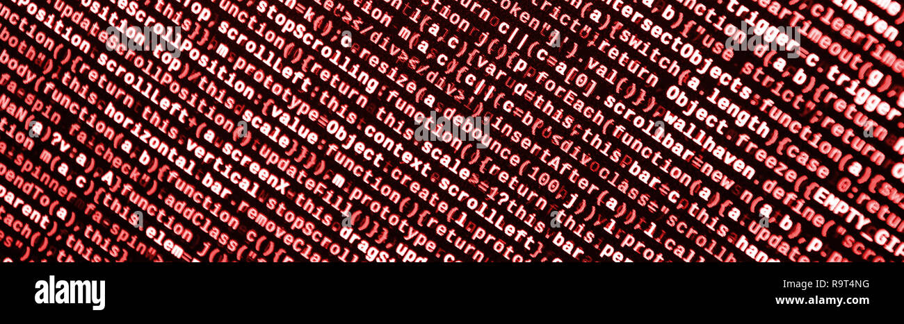 Writing programming code on laptop. Digital binary data on computer ...