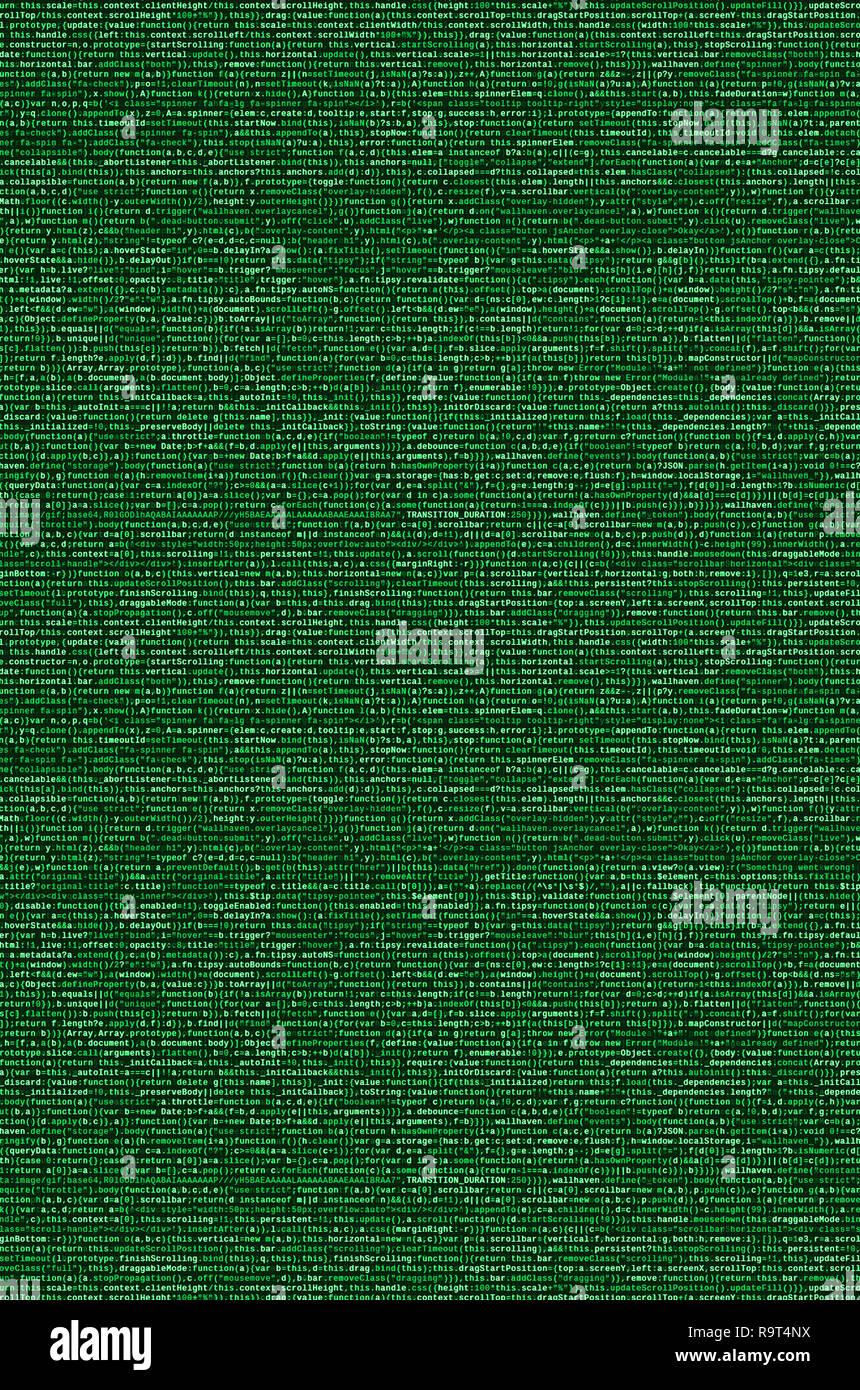 Writing programming code on laptop. Digital binary data on computer ...