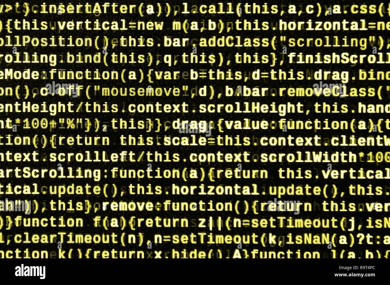 JavaScript code in text editor. Coding cyberspace concept. Screen of web developing javascript ...