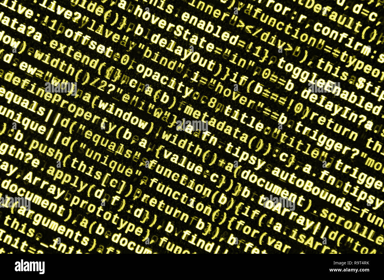 JavaScript code in text editor. Coding cyberspace concept. Screen of web developing javascript ...