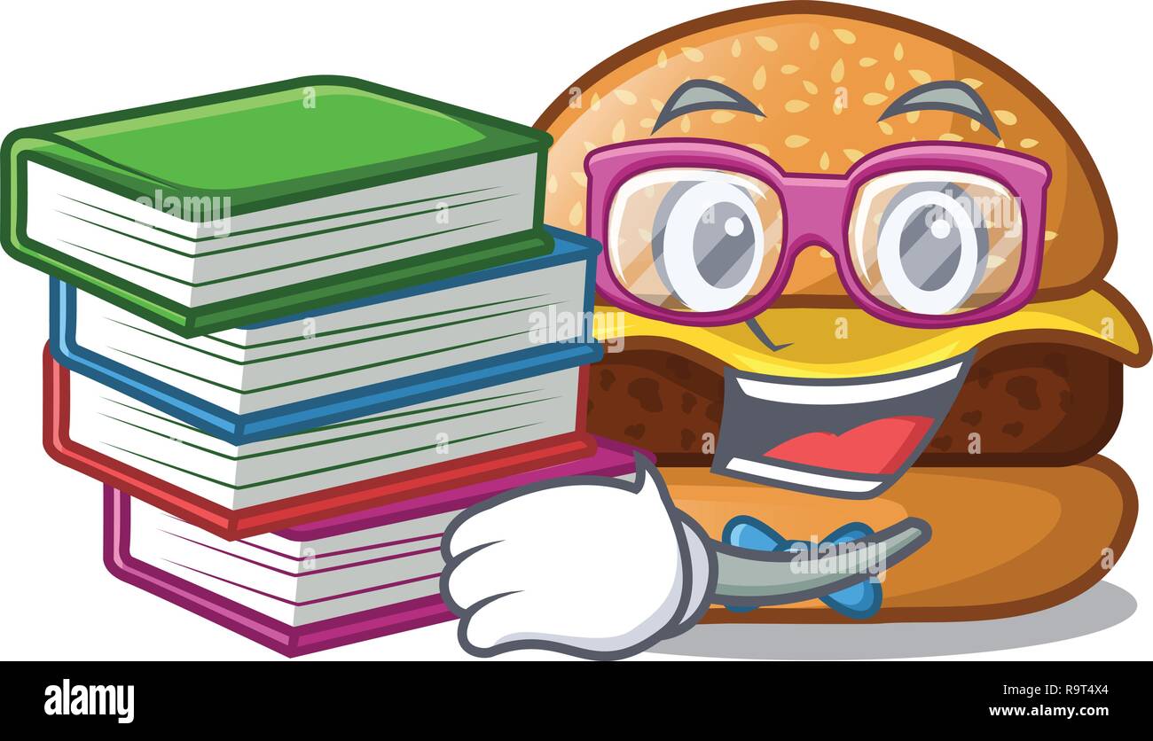 Student with book hamburger with the cartoon cheese toping Stock Vector ...