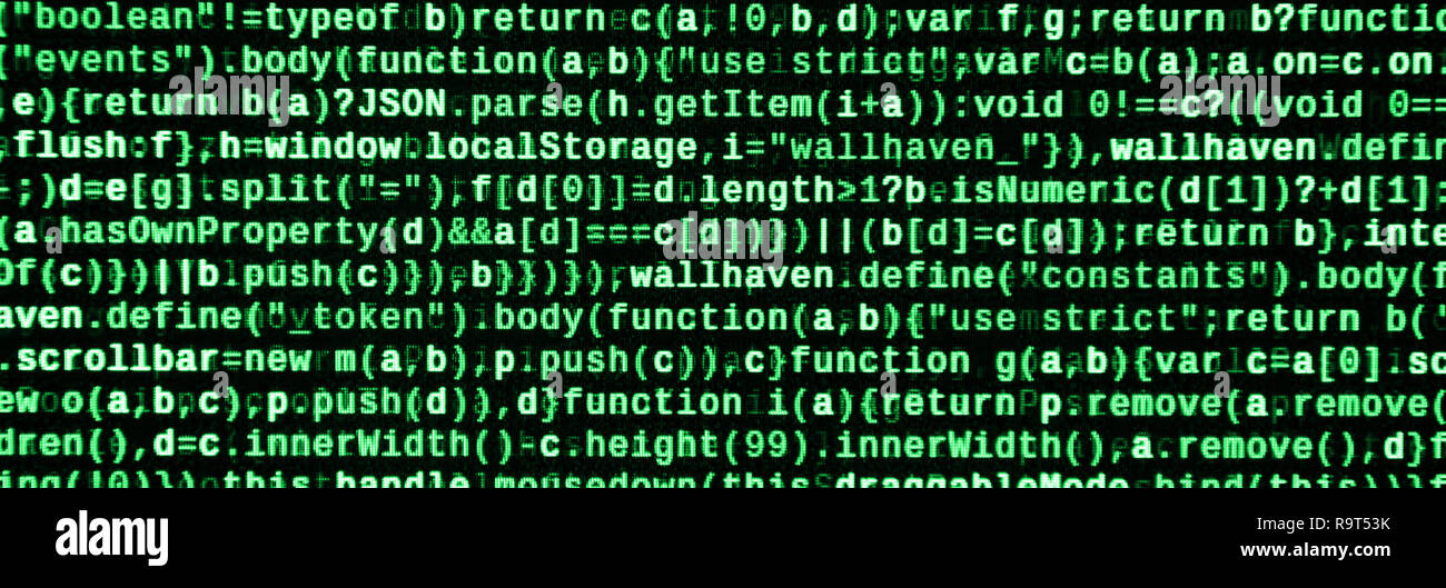 JavaScript code in text editor. Coding cyberspace concept. Screen of ...