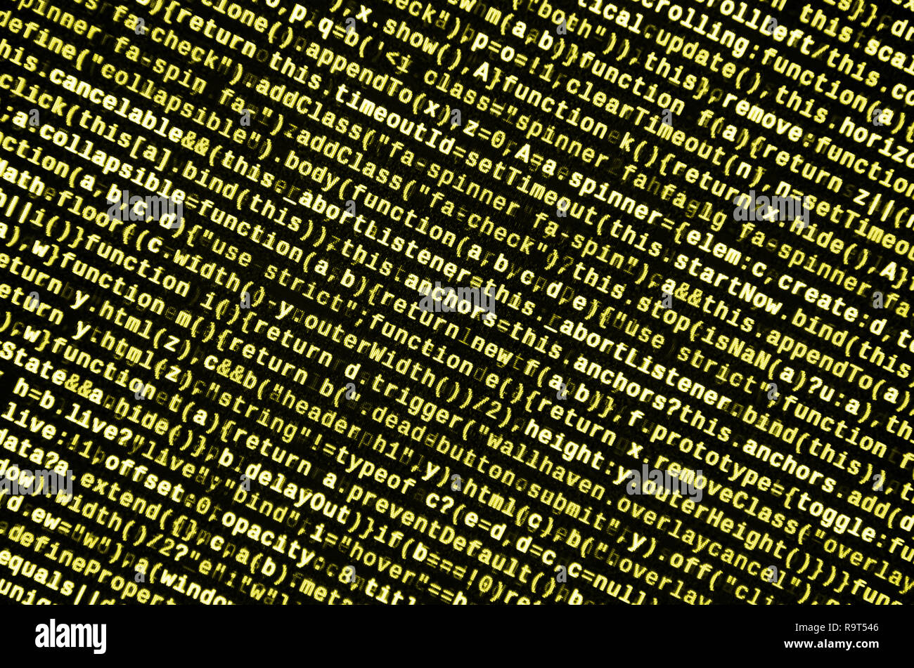 JavaScript code in text editor. Coding cyberspace concept. Screen of ...
