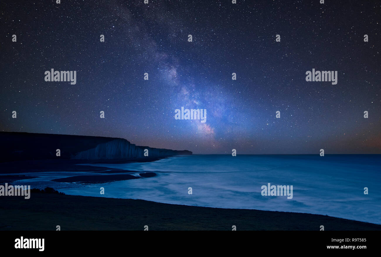 Stunning vibrant Milky Way composite image over landscape of Seven ...