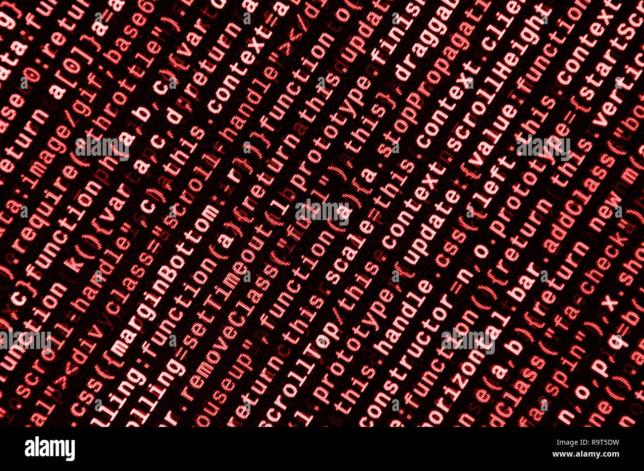 Writing programming code on laptop. Digital binary data on computer ...