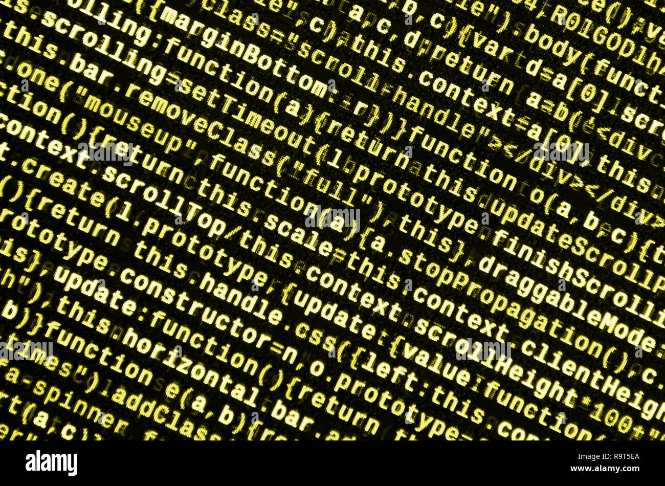 JavaScript code in text editor. Coding cyberspace concept. Screen of web developing javascript ...