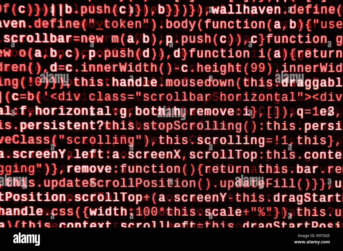 Writing programming code on laptop. Digital binary data on computer ...