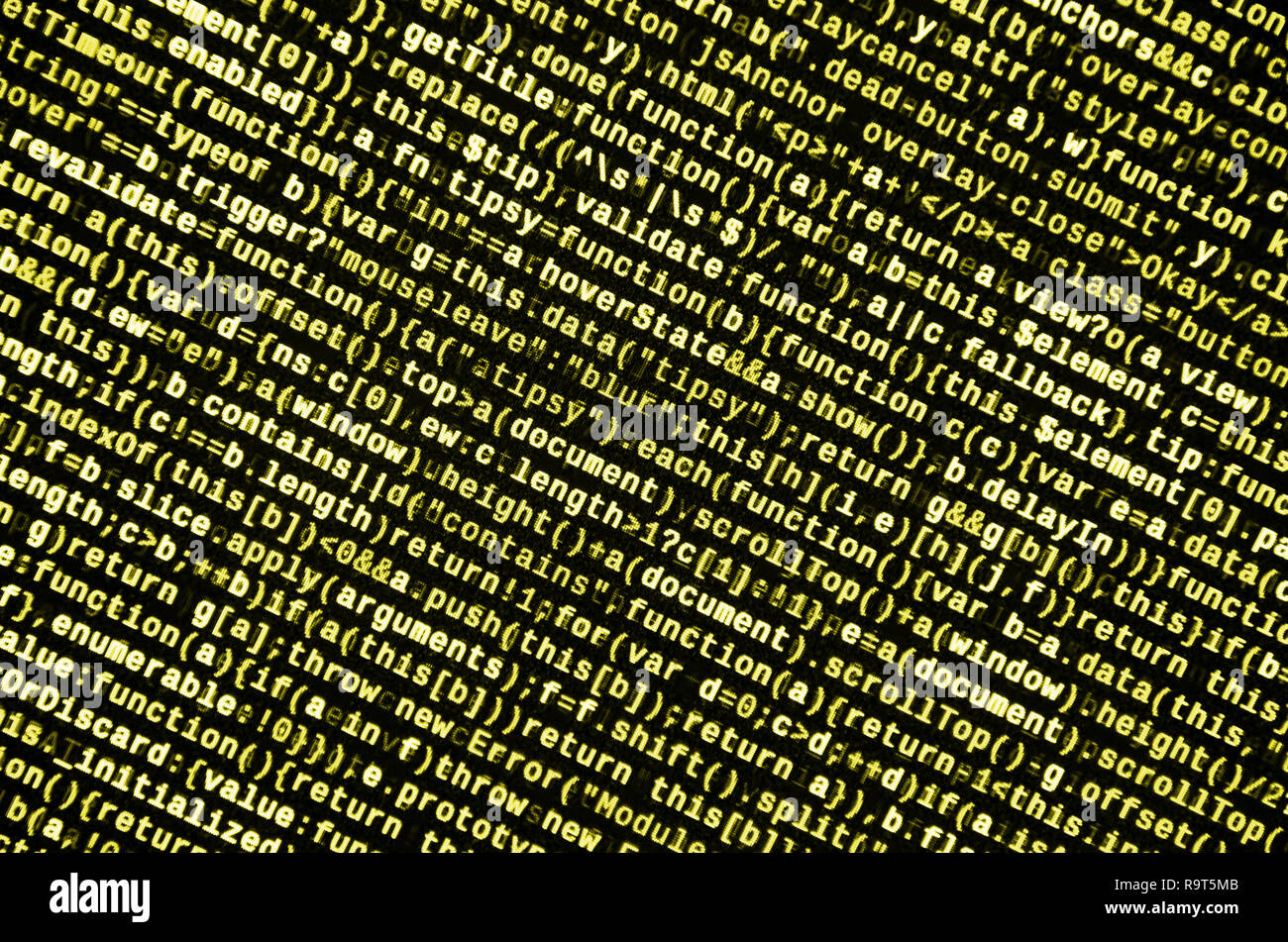 JavaScript code in text editor. Coding cyberspace concept. Screen of ...