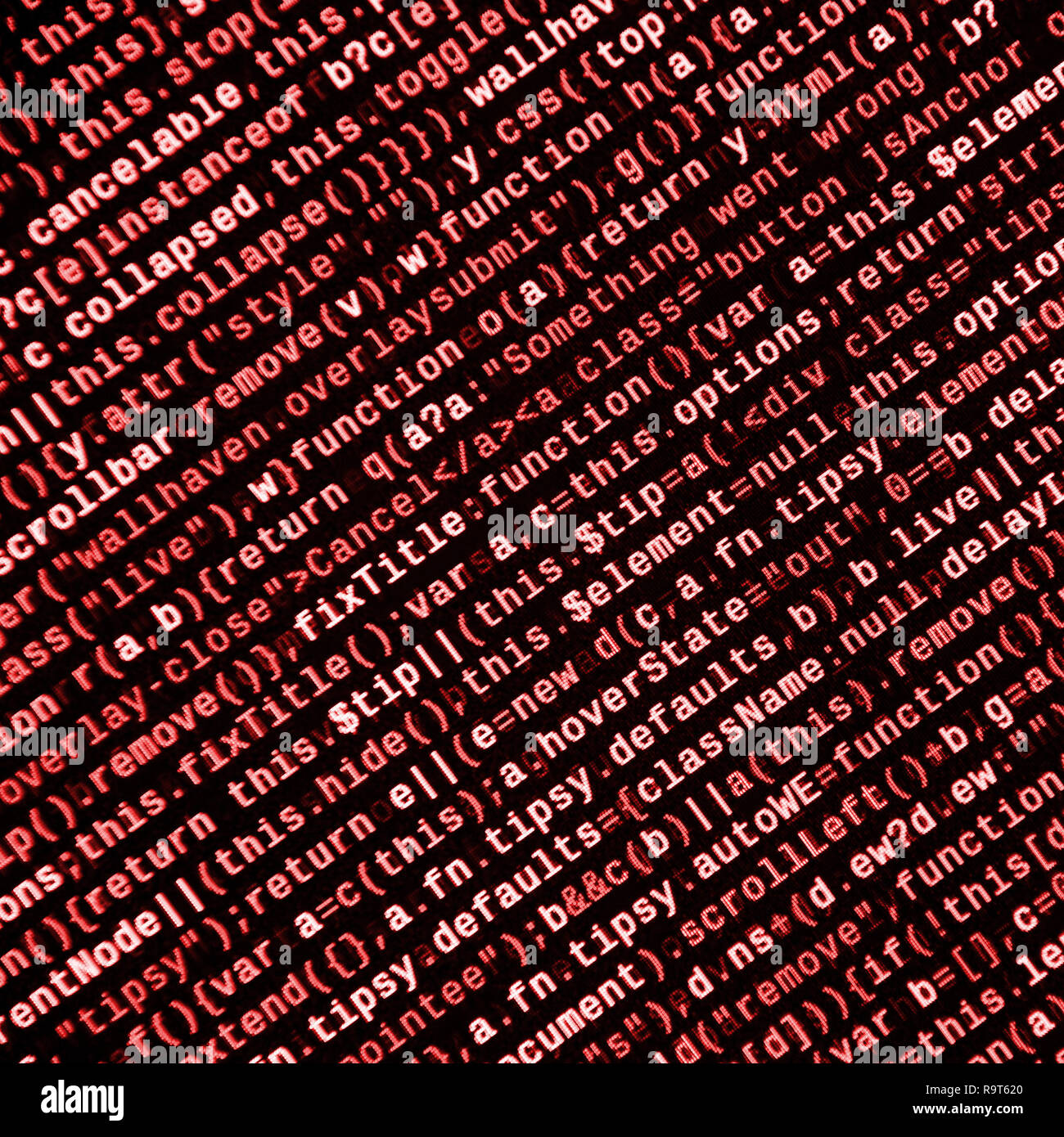Writing programming code on laptop. Digital binary data on computer ...