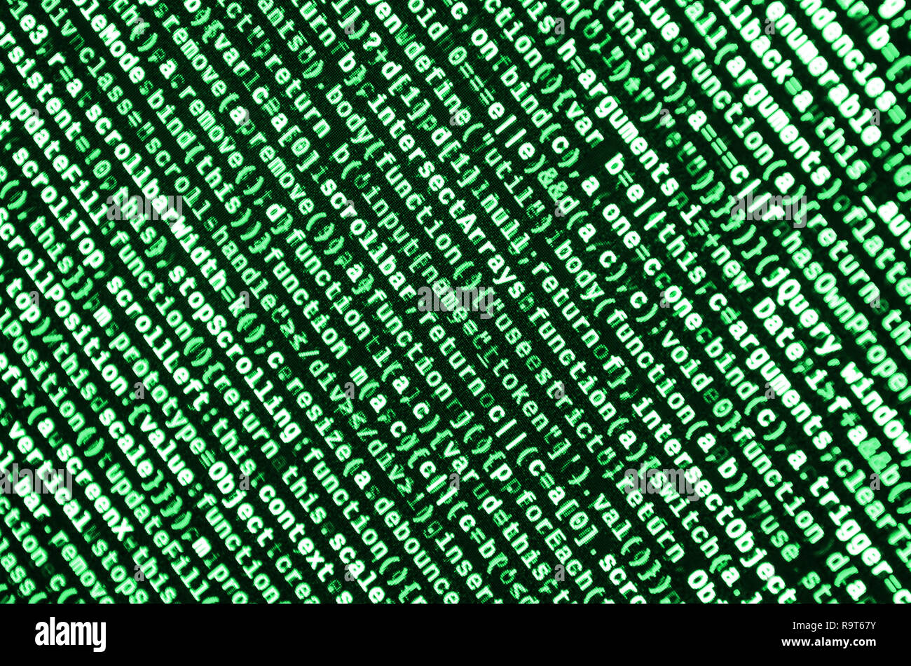 JavaScript code in text editor. Coding cyberspace concept. Screen of ...