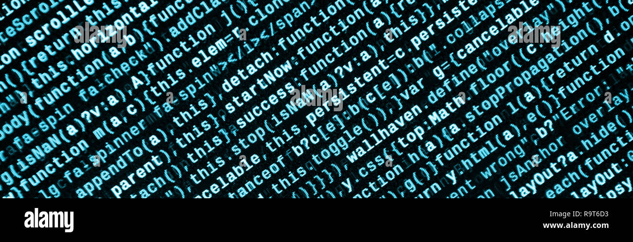 JavaScript code in text editor. Coding cyberspace concept. Screen of ...