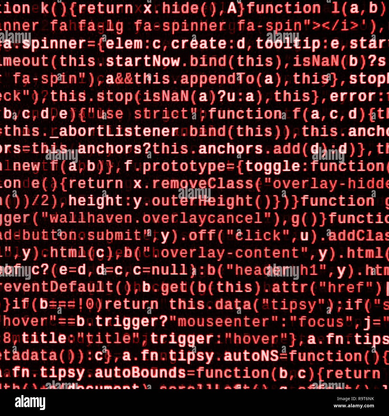 Writing programming code on laptop. Digital binary data on computer ...