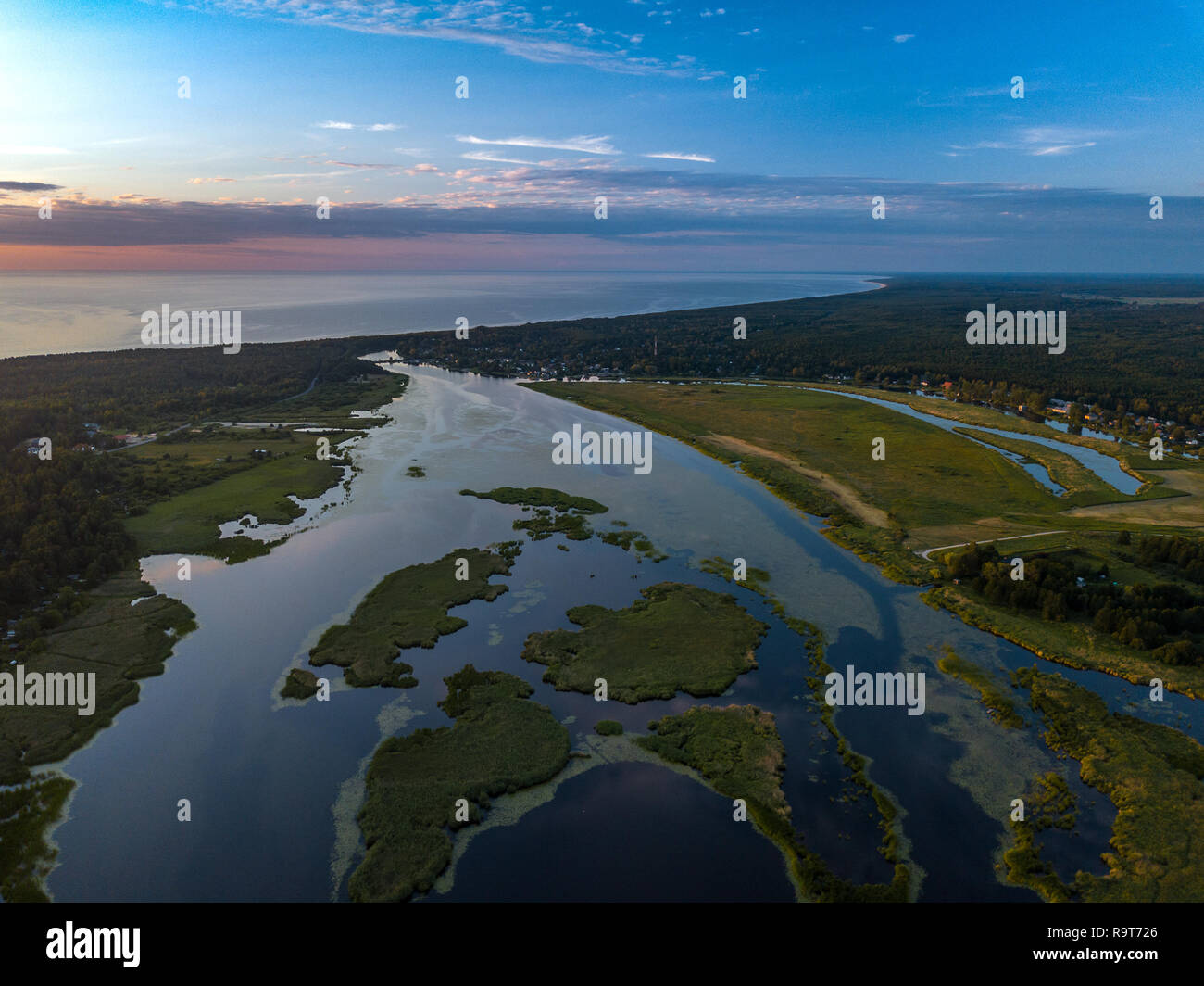 The old riverbed of the river Daugava. The Gulf of Riga, top view ...