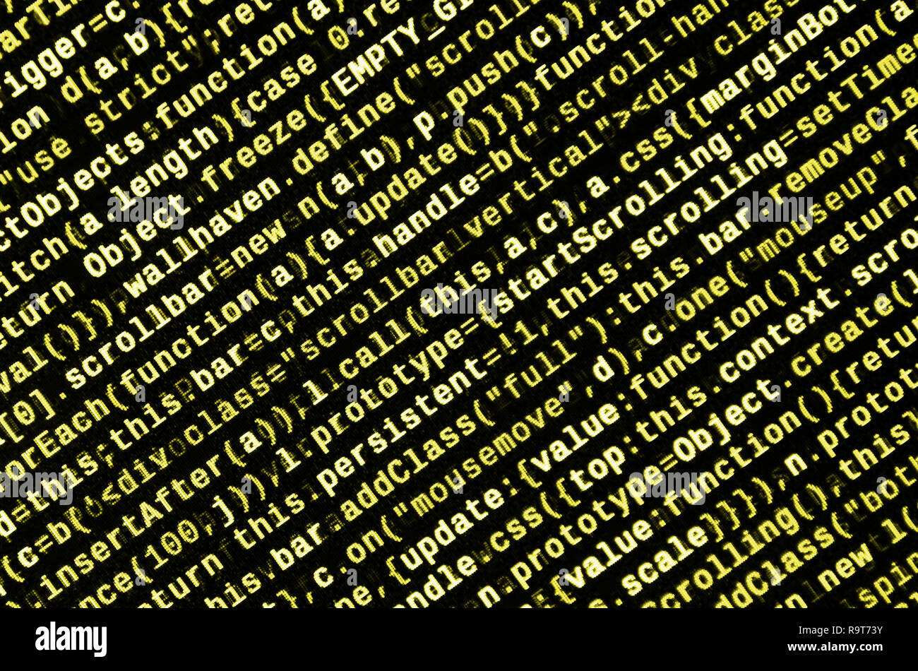 JavaScript code in text editor. Coding cyberspace concept. Screen of web developing javascript ...