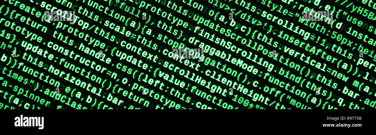 JavaScript code in text editor. Coding cyberspace concept. Screen of ...