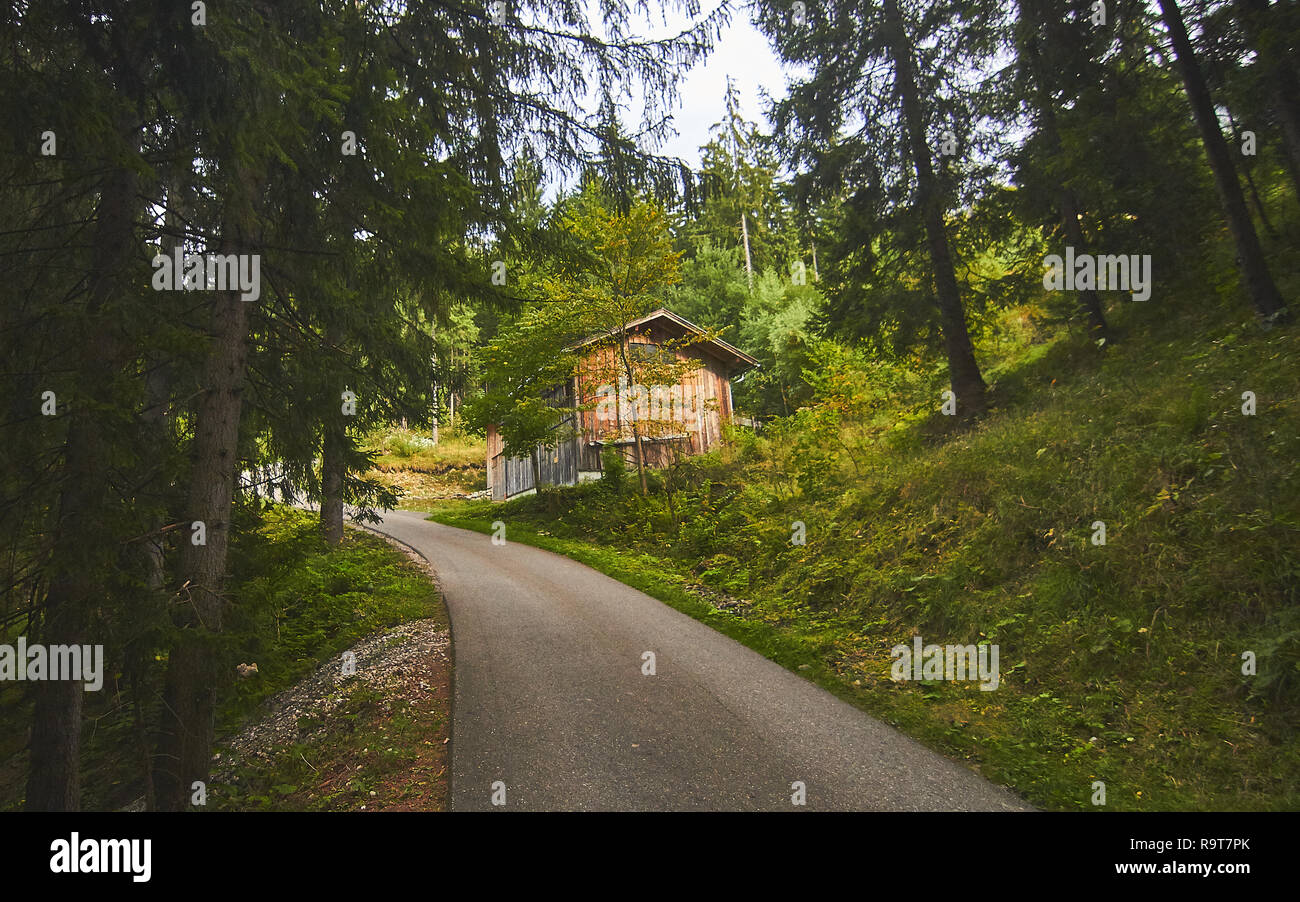 Alps Landscapes - Mountains green with hause and Street Stock Photo - Alamy