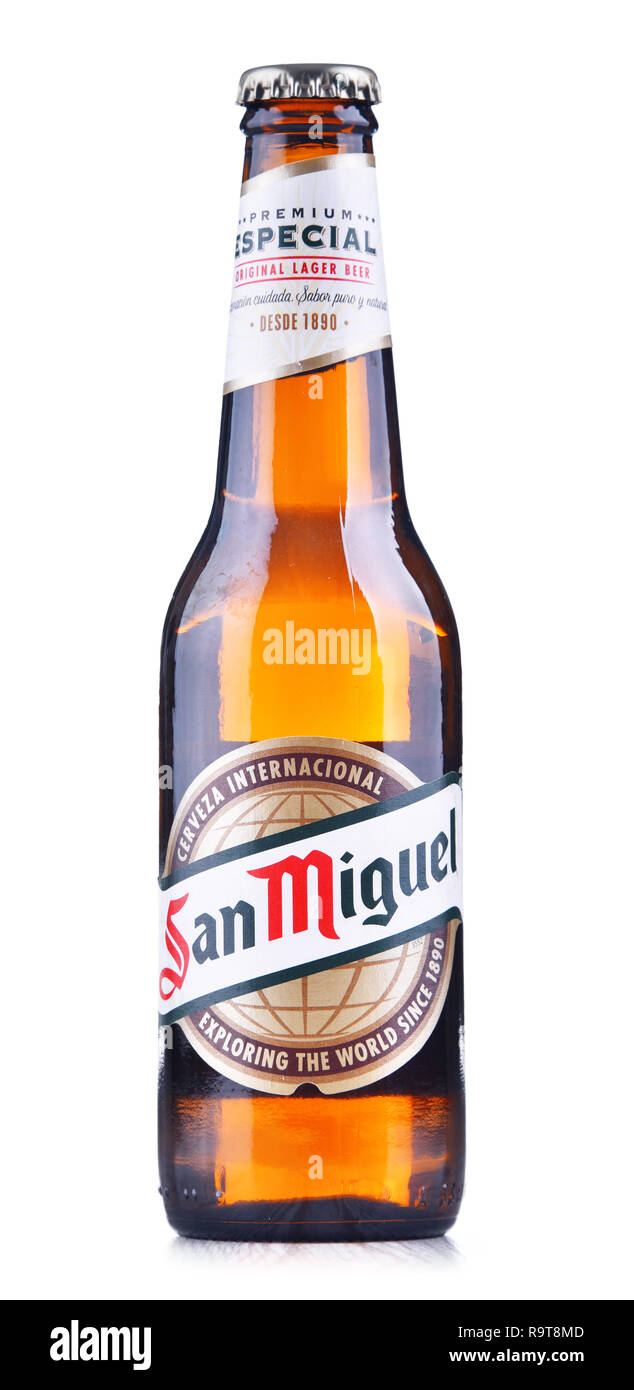 POZNAN, POL - JUN 7, 2018: Bottle of San Miguel Beer, a Filipino pale ...