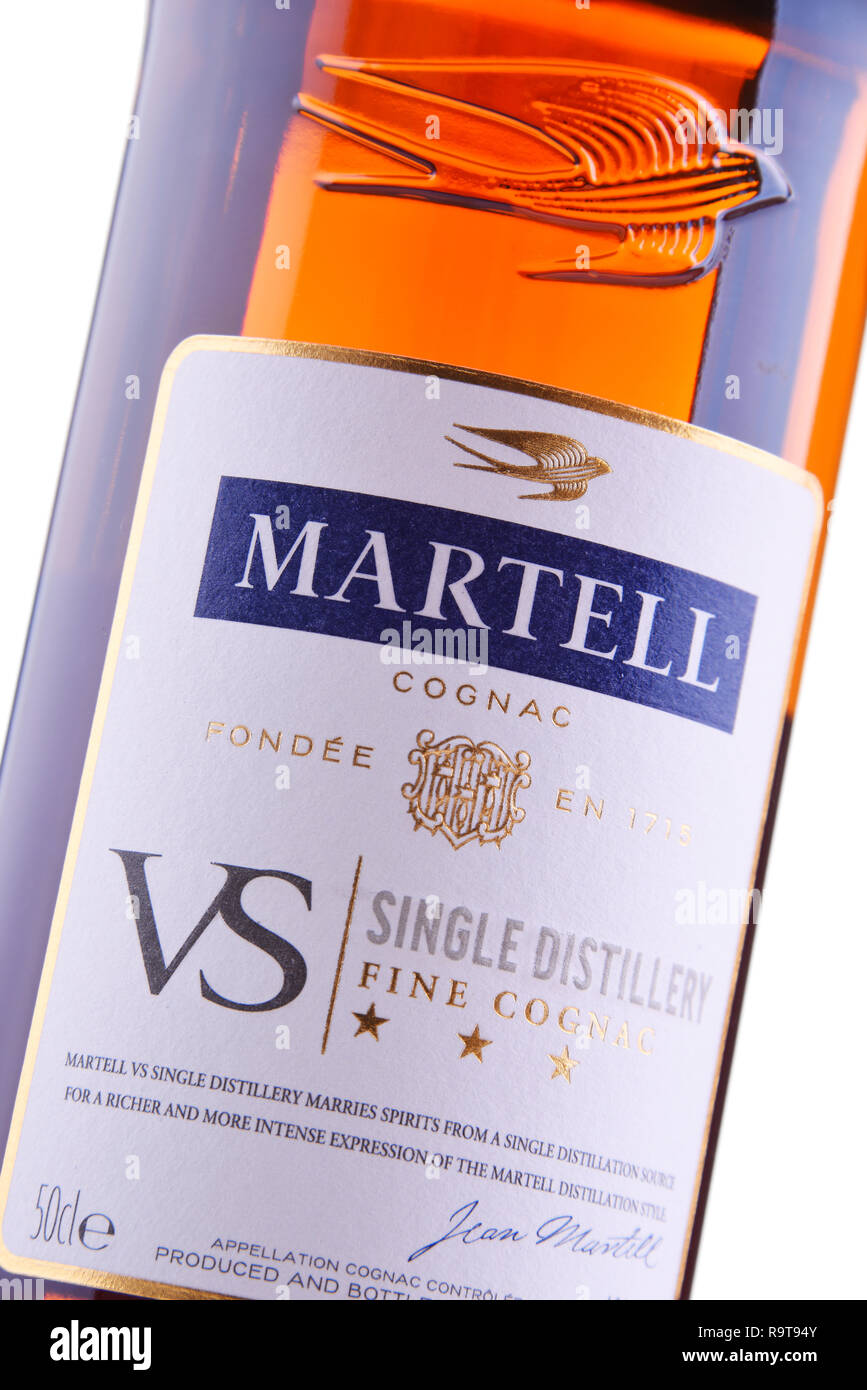 POZNAN, POL - SEP 27, 2018: Bottle of Martell Cognac, a brand founded ...