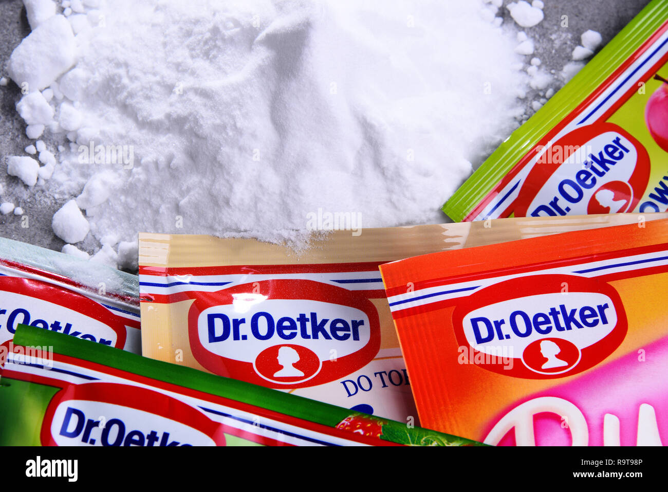 POZNAN, POL - SEP 28, 2018: Packages of Dr. Oetker products, a German ...